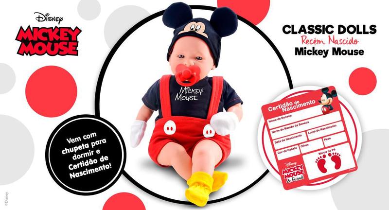 Boneco Mickey Mouse Classic Dolls Disney Recém Nascido 40Cm Presente ...