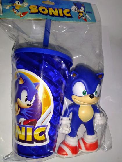 Boneco Sonic Azul 15 cm + Copo Acrílico e canudo - artesanal - Bonecos ...