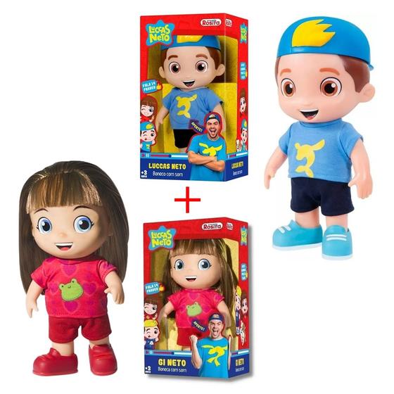 Bonecos Luccas Neto e Gi Neto Com Som Fala 14 Frases Rosita - Boneco ...