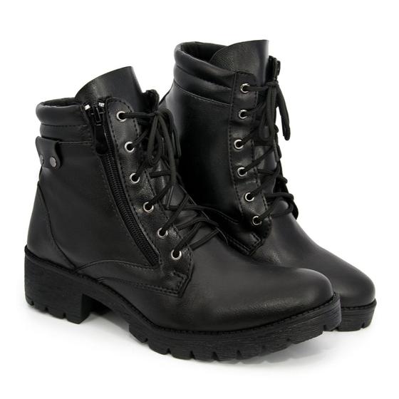 Bota Coturno Feminino Tratorado Casual Preto Cano Curto Zíper Lateral ...