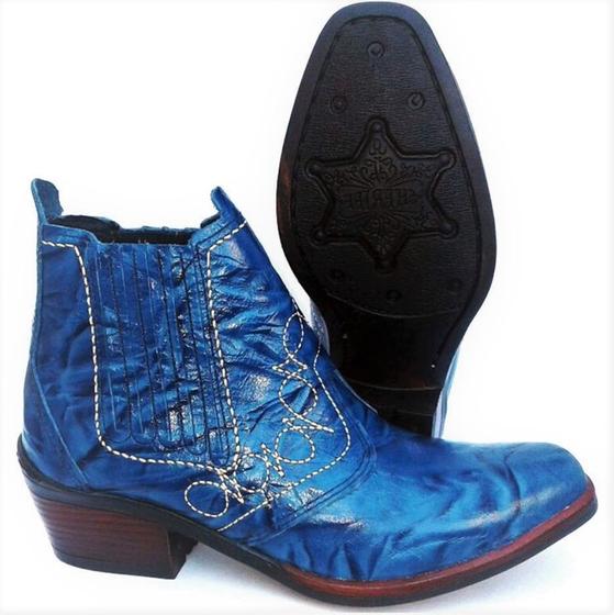 bota country botina azul couro botinha estilo sertanejo peao de ...
