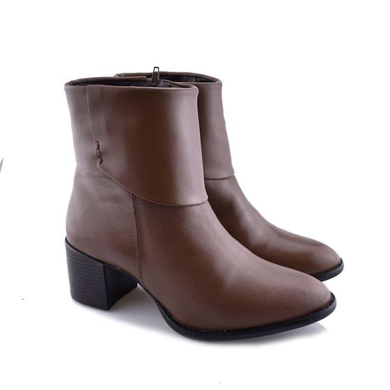 Bota Feminina Casual Conforto Cano Médio Salto Grosso Baixo Zíper Santa ...