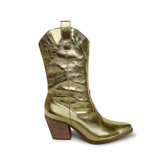 Bota Feminina Metálica Western Country Cano Médio Bordado - Jessica ...