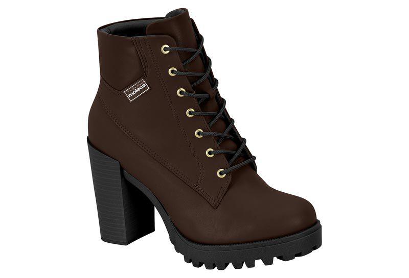 Bota Feminina Moleca Coturno Salto Alto Cano Curto Lisa Sola Tratorada ...