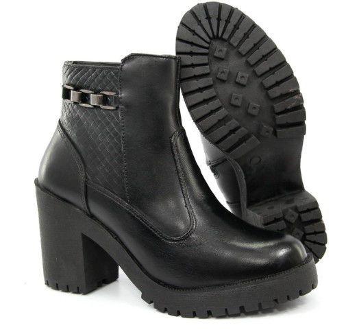 Bota feminina salto alto tratorado de couro valentina 1003 preto ...