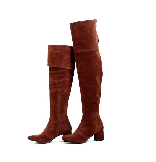Bota Over Knee Feminina Couro Camurça Salto Grosso Exclusiva - Lirom ...