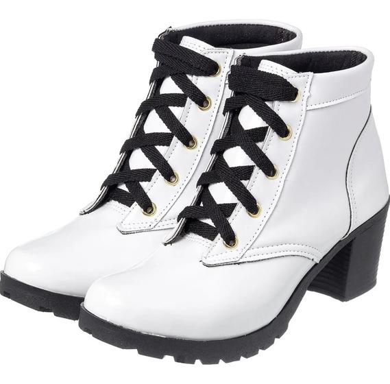 Bota Salto Botinha Feminina Verniz Sacolei - Bota Feminina - Magazine Luiza