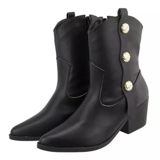 Bota Western Texana Feminino Zíper Moda Country Detalhes em Broche Bico ...