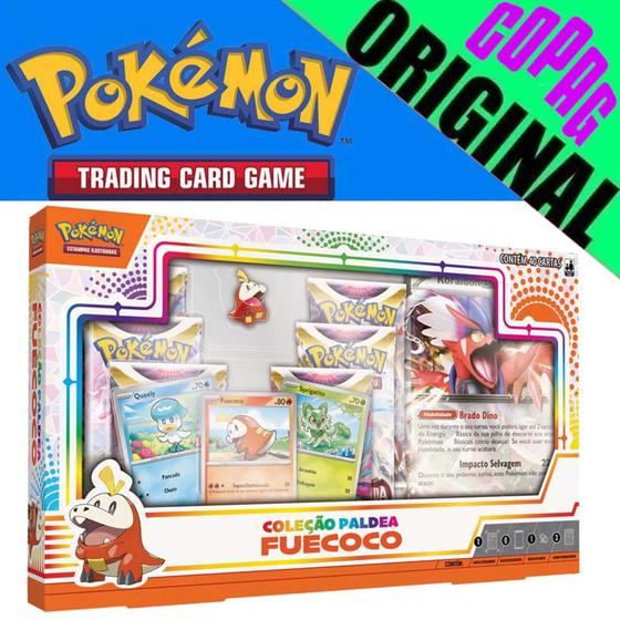Box Pokémon Coleção Paldea Fuecoco com Broche e Carta Gigante Koraidon ...