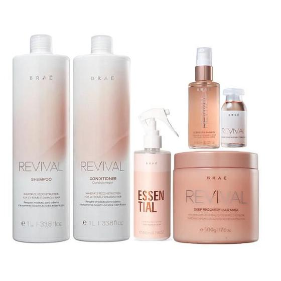 Brae Revival Shampoo+Condicionador 1L+Essential 260ml+Mascara 500g+Shine Oil 60ml+Power Dose ...