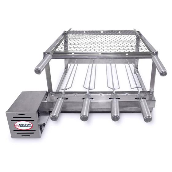 Brasa Grill Tradicional Gira 4 Espetos Churrasqueira Giratória + Grelha ...