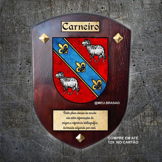 Brasão da família CARNEIRO na madeira - Meu.brasao - Estátua Decorativa ...