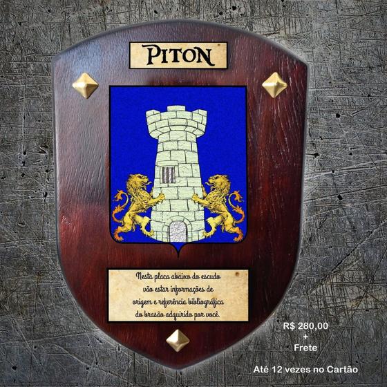 Brasão família PITON na madeira - @meu.brasao - Bolsas - Magazine Luiza