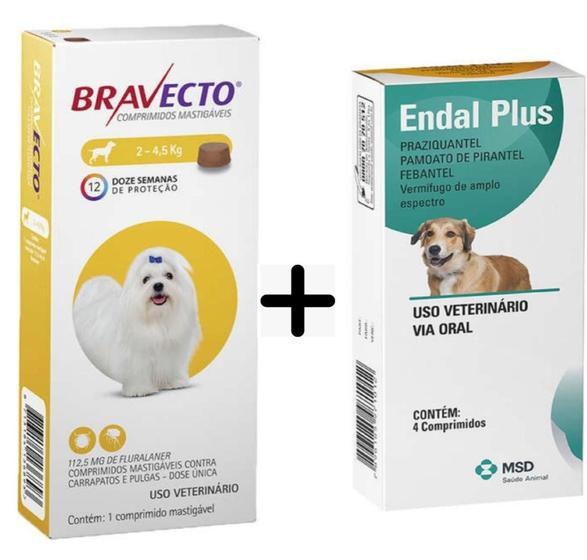 Bravecto 2 a 4,5 kg comprimido + 1 comprimido endal verrmífugo - MSD - Antipulga e Carrapaticida ...