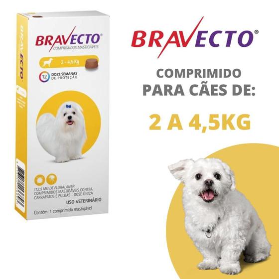 Bravecto 2 a 4,5 kg mastigável antipulgas e carrapatos original com nota fiscal - MSD ...