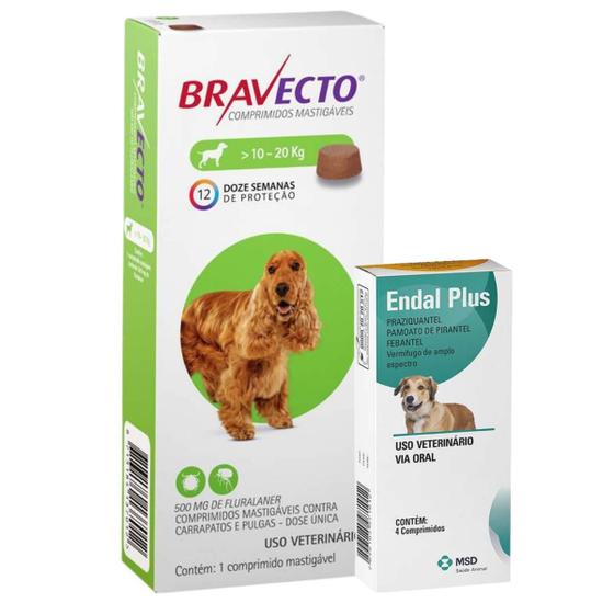 Bravecto Antipulgas Comprimido Cães 10 A 20Kg + Endal Plus - Bravecto ...