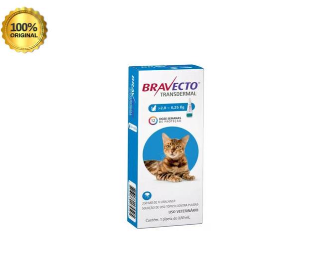 Bravecto Antipulgas e Carrapatos para Gatos Transdermal de 2,8 a 6,25 kg 250 mg MSD - Antipulga ...