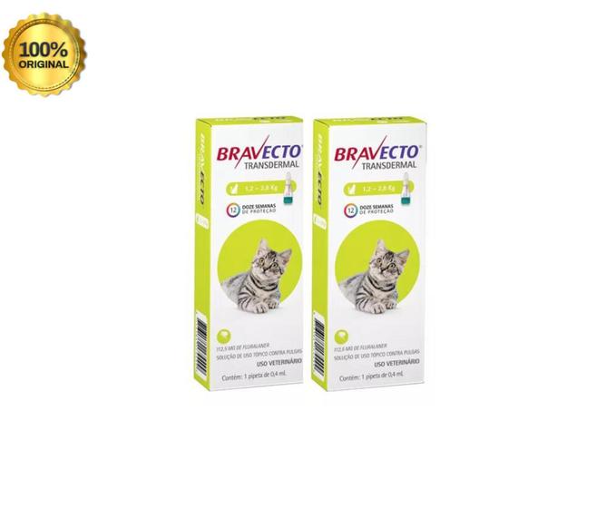 Bravecto Antipulgas e Carrapatos Transdermal Para Gatos De 1,2 a 2,8 kg 112,5 mg com 2 Unidades ...