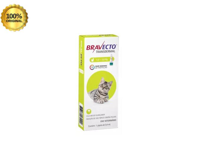 Bravecto Antipulgas e Carrapatos Transdermal para Gatos de 1,2 a 2,8 kg MSD 112,5mg - Antipulga ...