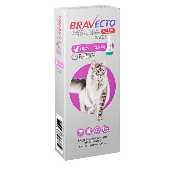 Bravecto Plus para Gatos entre 6,25 e 12,5kg com 1 Pipeta de 1,79ml - Braveco - Antipulga e ...