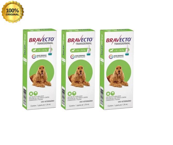 Bravecto Transdermal Antipulgas e Carrapatos para cães de 10 á 20kg 500mg kit com 3 - MSD ...