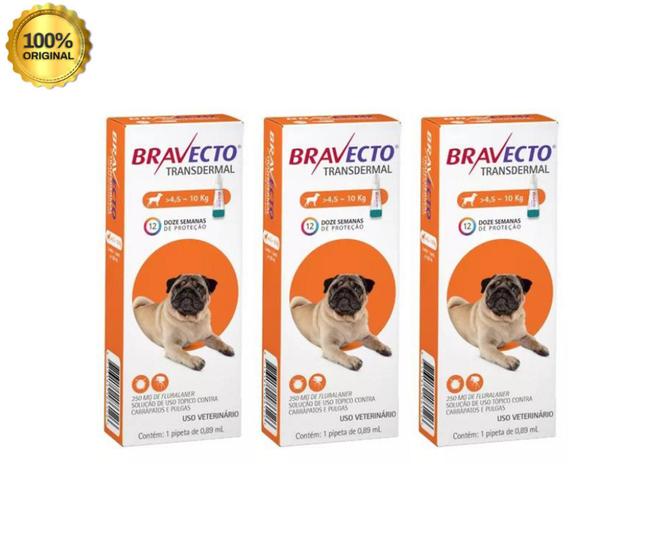 Bravecto Transdermal Antipulgas e Carrapatos para cães de 4,5 á 10kg 250mg kit com 3 - MSD ...