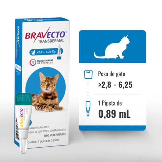 Bravecto Transdermal para Gatos de 2,8 a 6,25 Kg - 250 mg - MSD Saúde Animal - Antipulga e ...