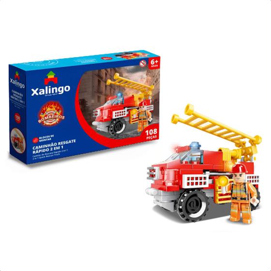 Brinquedo De Encaixe Bombeiros Caminhão Resgate Rápido 2 Em 1 108 Peças ...