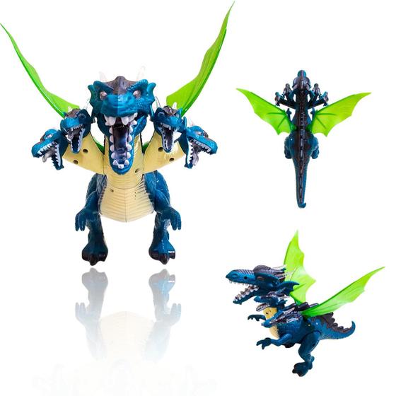 Brinquedo Dragão Dinossauro 5 Cabeças Anda Emite Som E Luz