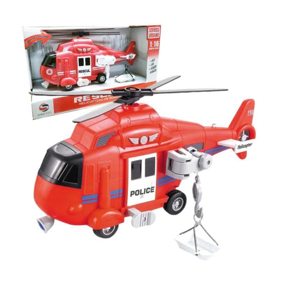 Brinquedo helicoptero resgate vermelho com luz som fricção - Shiny Toys ...