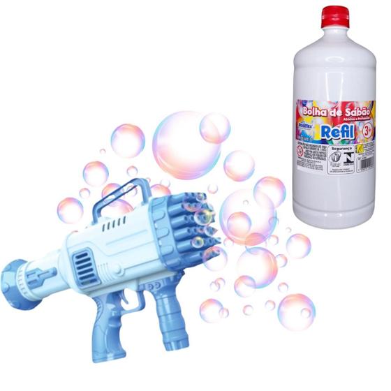 Brinquedo Kit Lança Bolhas Sabão Bazuca Azul + Refil Liquido Presente ...