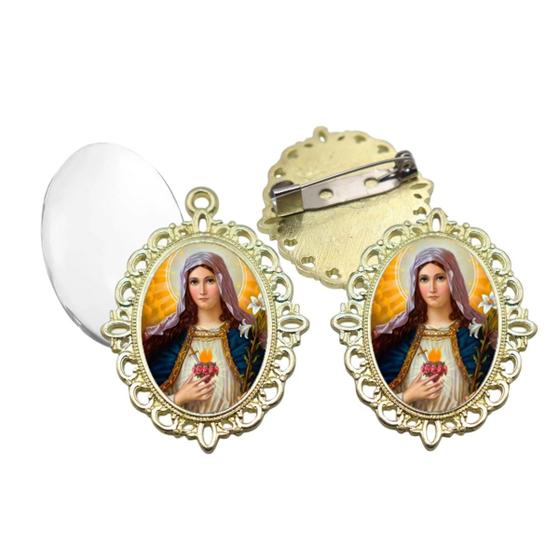 Broche com Relicario Dourado Coração de Maria Terno Noivo lapela ...