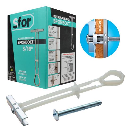 Bucha Para Gesso Drywall Parafuso 3/16 Sforbolt Kit C/ 100 Unidades ...