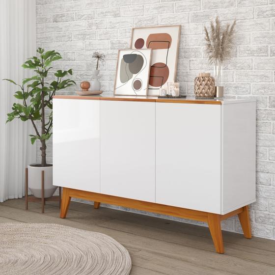 Buffet Aparador 3 Portas MDF Dobradiça Metálica Ares Lux Branco ...