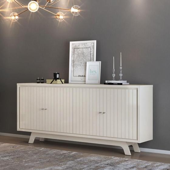 Buffet Brise Organizador Multiuso Sala de Estar 4 Portas 2 Prateleiras Madeira MDF Branco Off ...