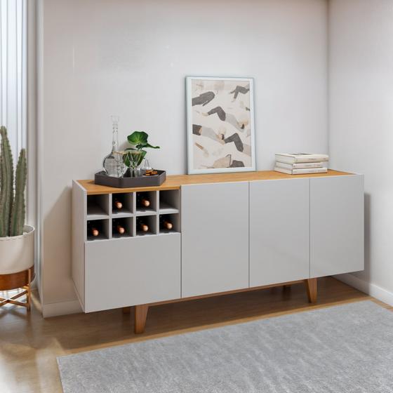 Buffet para Sala de Jantar 100%MDF 3 portas 1 Gaveta Pés em Madeira ...