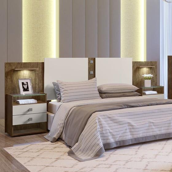 Cabeceira Casal com Mesa de Cabeceira - Rubi-Cinamomo/Off White ...