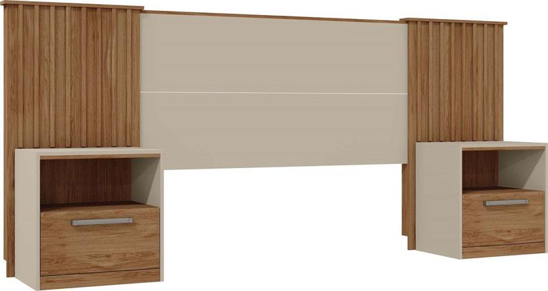 Cabeceira De Cama Extensível 2 Mesas com Gaveta Ripado 140/193 Lucius Buriti/Off White - CAEMMUN ...