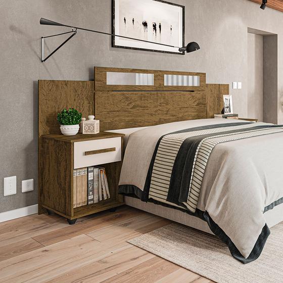 Cabeceira de Solteiro Casal Extensível Jade com 2 Mesas de Cabeceira ...