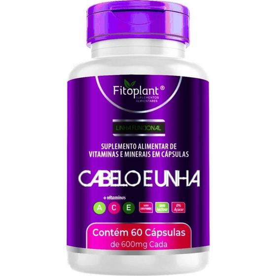 Cabelo e Unha 600mg 60 caps Fonte De Vit A,B1,B2,B3,B6,B12 - Fito Plant ...