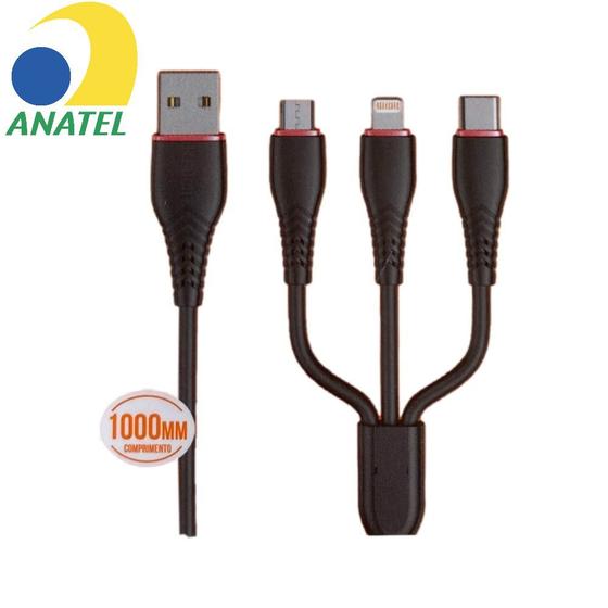 Cabo 3 Em 1 Carregar Celular Universal Tipo-C V8 E Lightning - KAIDI - Cabo para Celular ...