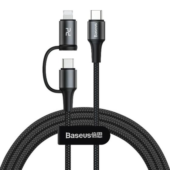 Cabo Adaptador Baseus 2 em 1 USB-C Para USB-C+Lighting - Preto - Cabo ...
