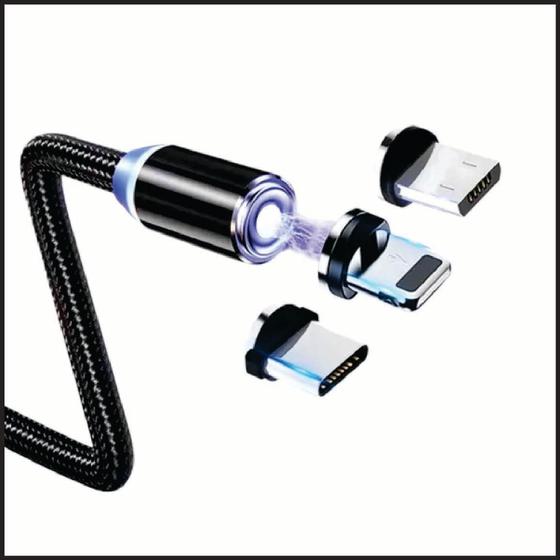 Cabo Carregador Magnético 3 em 1 - Pontas para conectar android, IOS, micro USB, tipo C - kramac ...