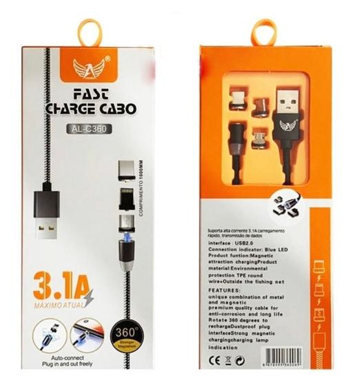 Cabo Carregador Magnético 3 Em 1 Tipo C/Lightning Micro Usb - CRX - Adaptador de Carregador ...