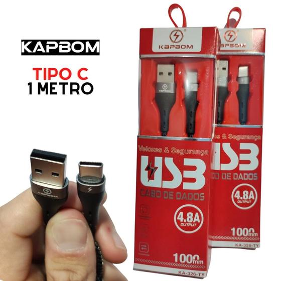 Cabo Carregador Tipo C USB Ultra Rápido 4.8A Nylon Flexível Reforçado 1 ...