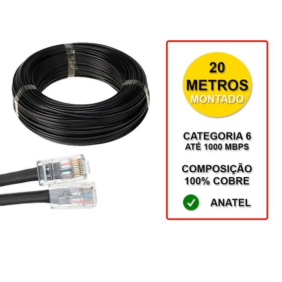 Cabo de Internet Rede 20 Metros Montado Categoria 6 Preto 1000 MBPS Cat ...