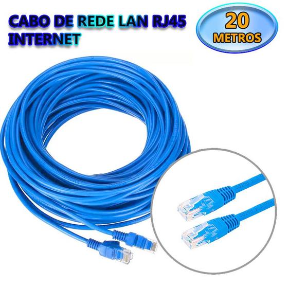 Cabo De Rede Blindado 20 Metros Ethernet Rj45 já Crimpado Cor Azul ...