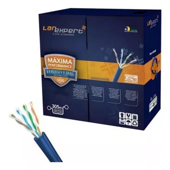 Cabo de Rede Bluecom EXPERT Turbolink CAT5E UTP Cobre AZUL 305 Metros Interno ou Externo - Lan ...