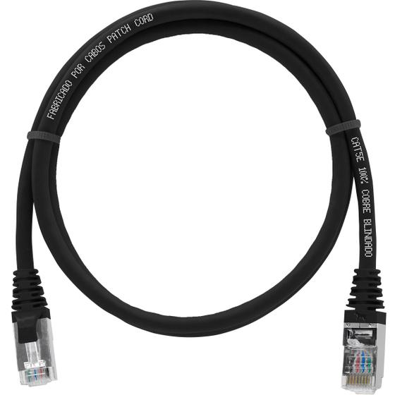 Cabo de Rede Patch Cord Cat5e 100% Cobre Blindado Preto 1 Metro - Cabos ...