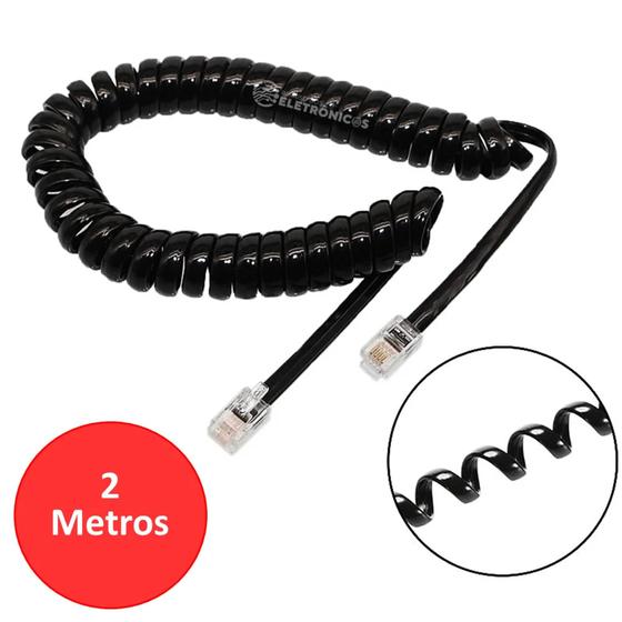 Cabo Espiral Telefone Conector Rj11 Preto 2 Metros Alta Qualidade ...